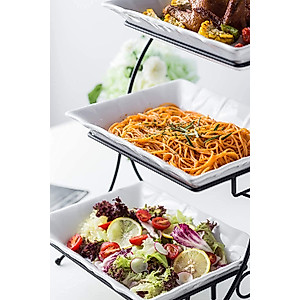 3 Tier Serving Stand Tiered Oval Bowl Stand with 3 Oval Porcelain Serving Bowl Set with Collapsible Thicker Sturdier Metal Rack (Black)