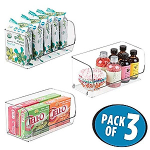 mDesign Small Stackable Plastic Food Storage Organizer Bin with Open Front for Refrigerator, Freezer, Cupboard, Cabinet, and Pantry Shelf Organization - 7" Wide - Ligne Collection - 3 Pack - Clear
