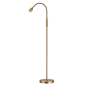 O’Bright Ray – Adjustable LED Beam Floor Lamp, Dimmable and Zoomable Spotlight, Flexible Gooseneck, Reading/Crafting Standing Lamp, Work Table Light, Antique Brass