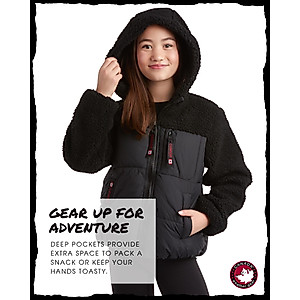 CANADA WEATHER GEAR Girls' Jacket - Sherpa Lined Puffer Coat with Hood (Size: 4-16), Size 7-8, Black