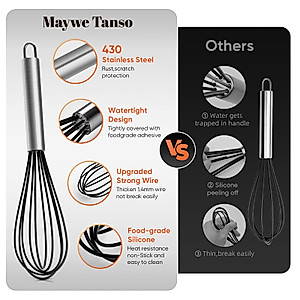 Silicone Tongs for Cooking Set of 3,Maywe Tanso 11"Kitchen Tongs with Silicone Tips- 600°F Heat Resistant,10"Whisk for Non-stick Cookware Plus 8.5"Spatula,Silicone Cooking Set|Dishwasher Safe