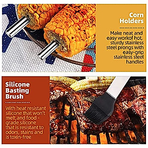 BBQ Grill Tools Set with Case - 22pcs S SMAZINSTAR Barbecue Accessories kit, Premium Complete Heavy Duty Stainless Steel BBQ Accessories with Storage Case for Camping Set & Dad Men & Backyard