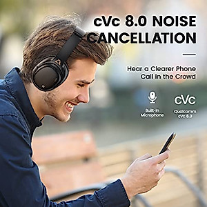 Ankbit E600Pro Hybrid Active Noise Cancelling Headphones with aptX HD & Low Latency, Over Ear Bluetooth Headphones Wireless Headphones with Build-in Microphone Hi-Fi Deep Bass, 80H Playtime