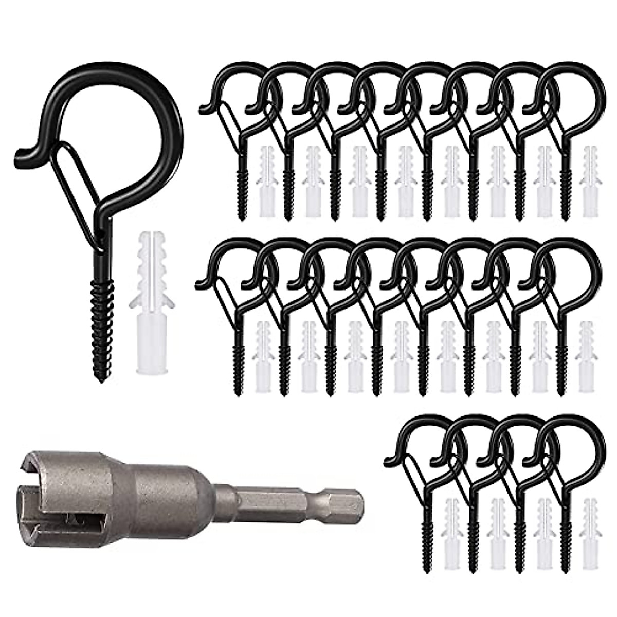 20 Pack Q-Hanger Hooks, Safety Screw Hook with Safety Buckle for Hanging Outdoor Indoor Wire Fairy Lights Christmas Party Decor, Include Wing Nut Driver