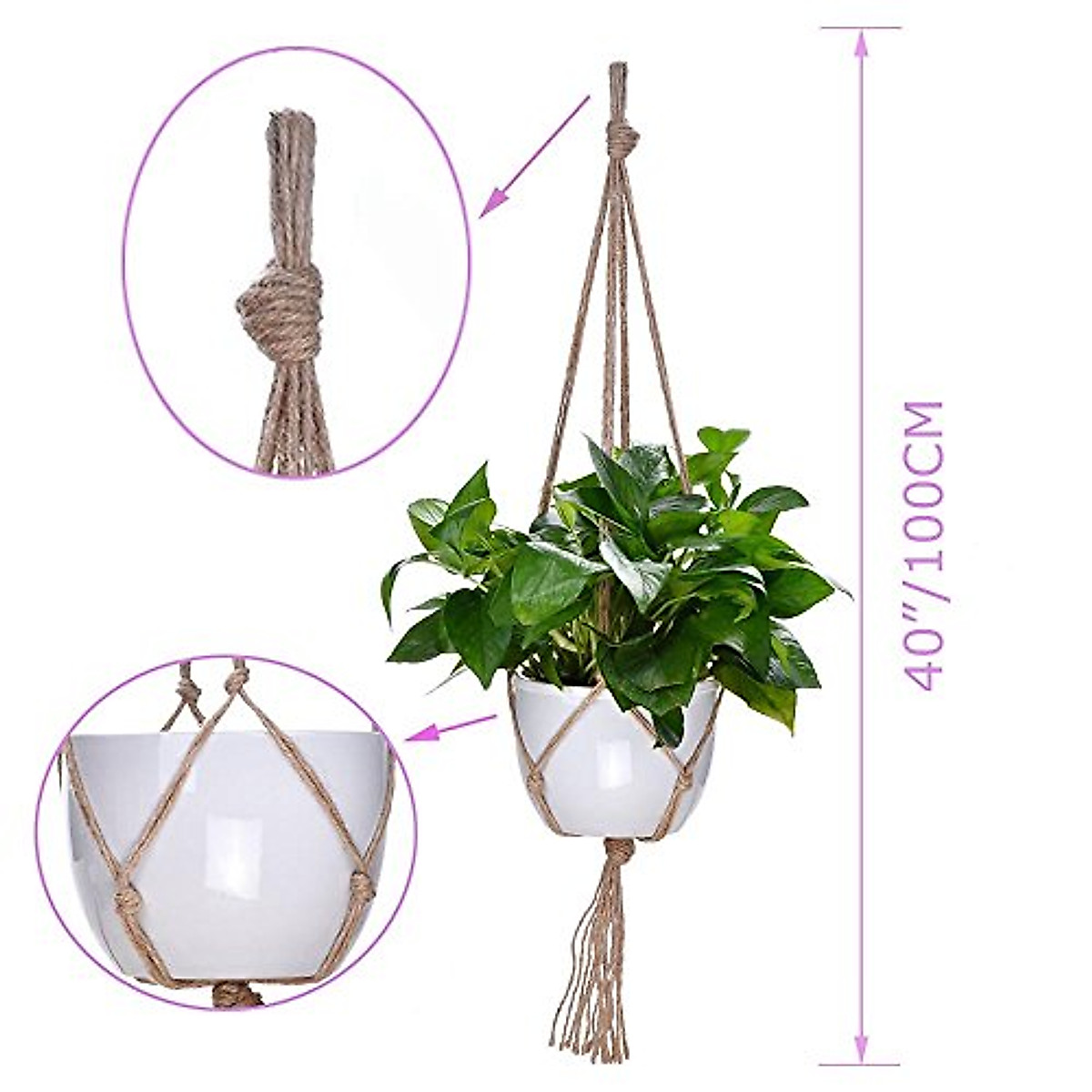 Plant Hanger, 10 Pieces Hanging Planter Flower Pot Plant Holder Basket Jute Rope Holder for Indoor Outdoor Garden Home Decorations (Natural)