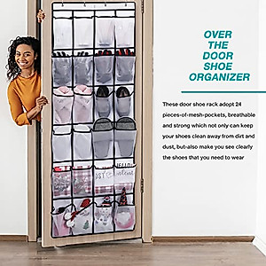 Xuhal 2 Pack over The Door Shoe Organizer Hanging Shoe Organizer with 24 Mesh Large Pockets Door Shoe Rack and 8 Pcs Metal Hooks for Men Women Kids Hanging Door Shoe Holder