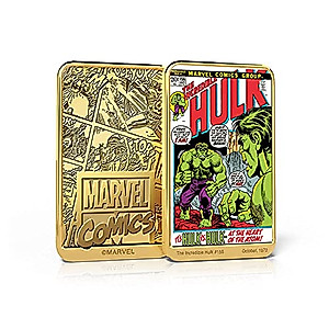 6 24K Plated Comic Book Covers Ingot Collection Featuring The Incredible Hulk in Dazzling Colors, 2.36” x 1.58” x 0.12” - Certificate of Authenticity