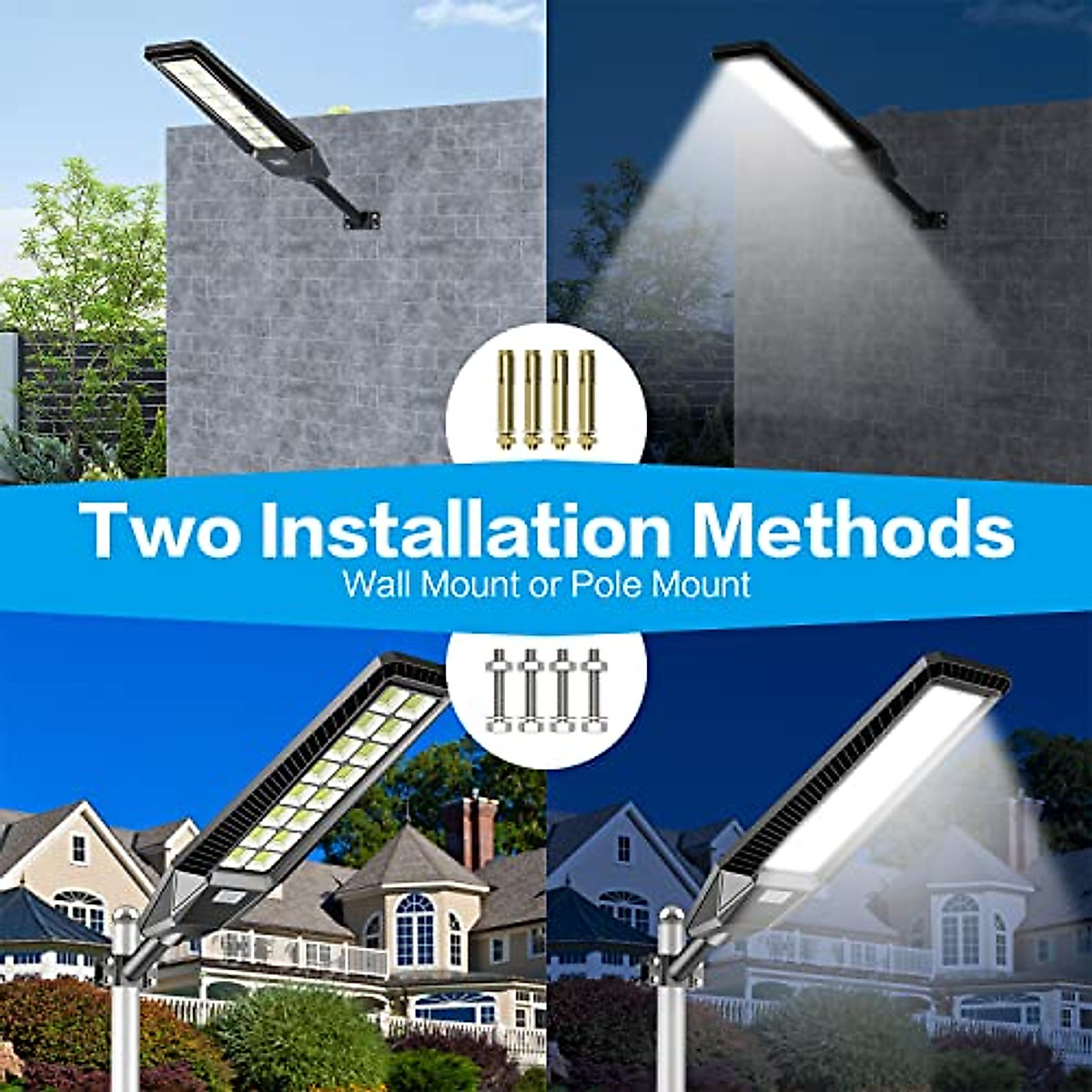 AKOFUN 2 Pack 1600W Solar Street Lights Outdoor 90000 Lumens Dusk to Dawn Street Lights Solar Powered Motion Sensor Waterproof IP66 6000K Solar Light for Yard, Garage, Garden