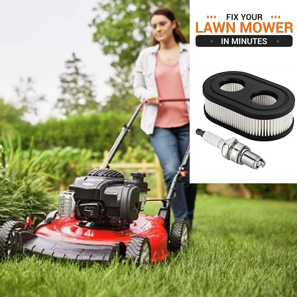 Air Filter Spark Plug for Troy-Bilt TB110 TB115 TB200 TB230 TB330 TB370 Lawn Mower Suitable for 550E 550EX 500EX 625EX 675EXI 725EXI 575EX Series Engine