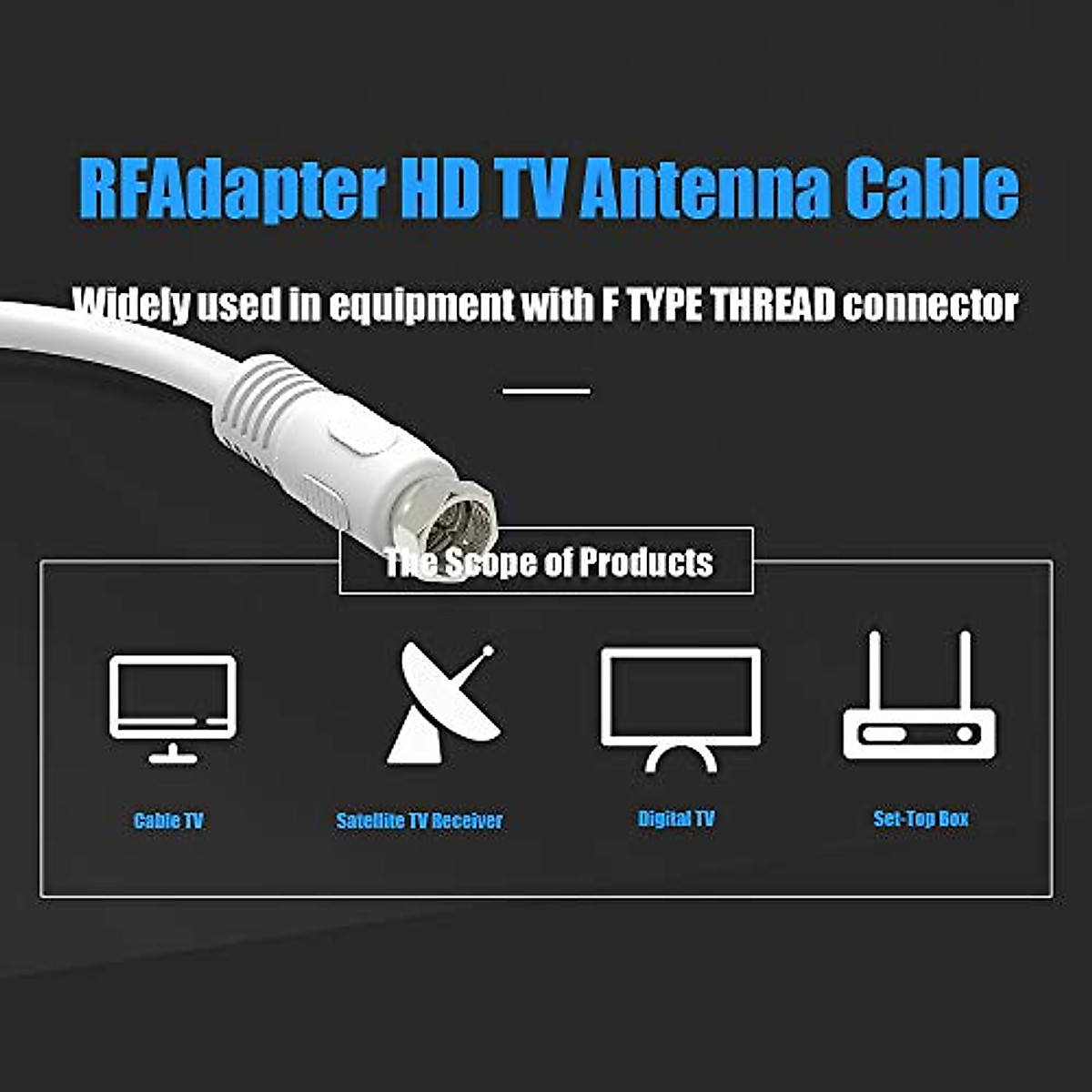 Short Coaxial Cable, 2-Pack 1ft Coaxial Cable, RG6 Cable 0.3m with Right Angle Connectors, White 75 Ohm Shield Digital Coax Cables with F-Male Connectors, Ideal for TV Antenna DVR Satellite