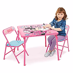 Minnie Mouse Activity – Folding Childrens Table & Chair Set – Includes 2 Kid Chairs with Non Skid Rubber Feet & Padded Seats – Sturdy Metal Construction