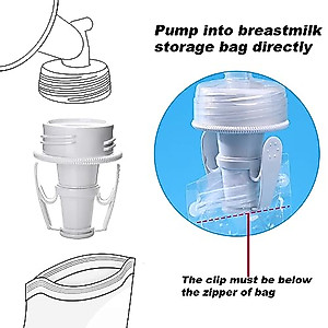 Juome 2Pcs Breastmilk Storage Bag Adapters Compatible with Spectra S1 S2/Medela Pumps Wide Mouth Flanges, Baby Bottle Converter for Medela Bottles/Other Narrow Neck Bottles, 20Pcs Milk Collection Bags