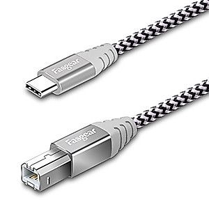 Fasgear 1m Type C to USB B Midi Cable Nylon Braided Printer Scanner Cord with Metal Connector Compatible with AiO, HP, Canon, Printers and More (3ft, Gray)