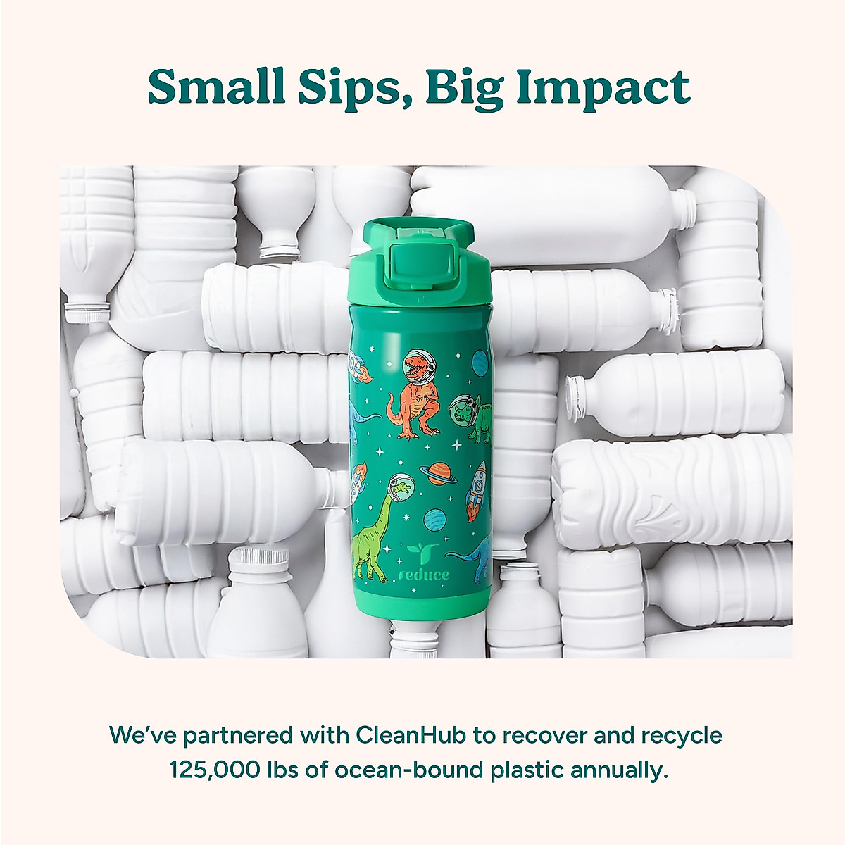 REDUCE 14 oz Hydrate Pro Stainless Steel Insulated Water Bottle - Flip Top Leak-Proof Lid, Dishwasher Safe, BPA-Free, Dual Wall Vacuum, Keeps Drinks Cold for 48 Hrs, Cup Holder Friendly - Clover Green