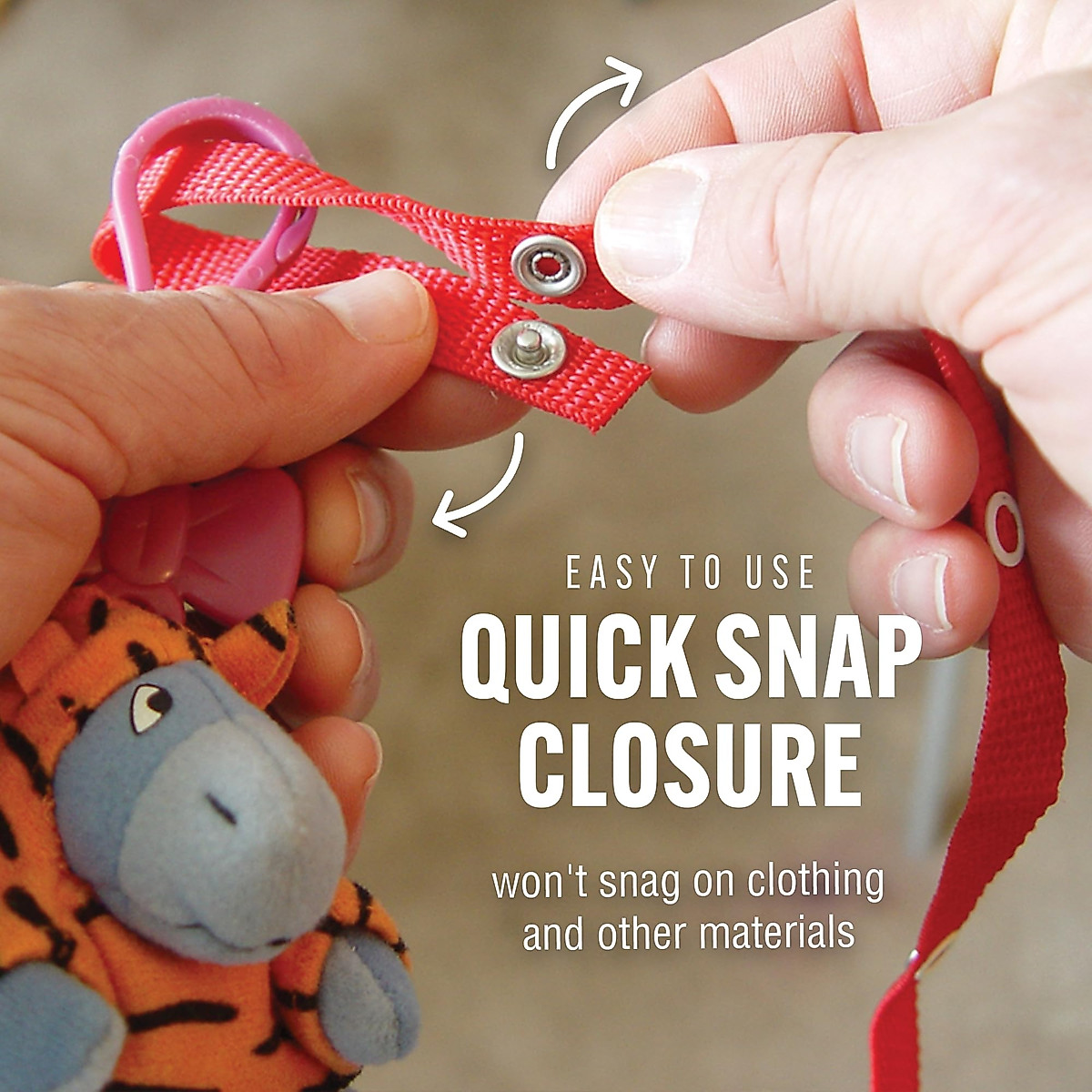 Baby Buddy Secure-a-Toy, Adjustable Pacifier and Teether Strap for Stroller, Highchair, and Car Seat, Pink Gray, 2 pack