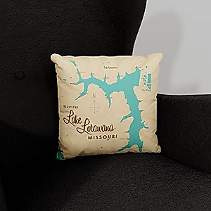 Lake Lotawana Missouri Map Canvas Throw Pillow for Couch or Sofa at Home & Office by Lakebound 18" x 18".