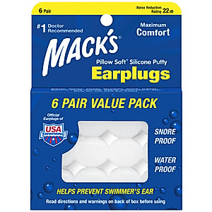 Mack's Pillow Soft Silicone Earplugs - 6 Pair, Value Pack – The Original Moldable Silicone Putty Ear Plugs for Sleeping, Snoring, Swimming, Travel, Concerts and Studying | Made in USA