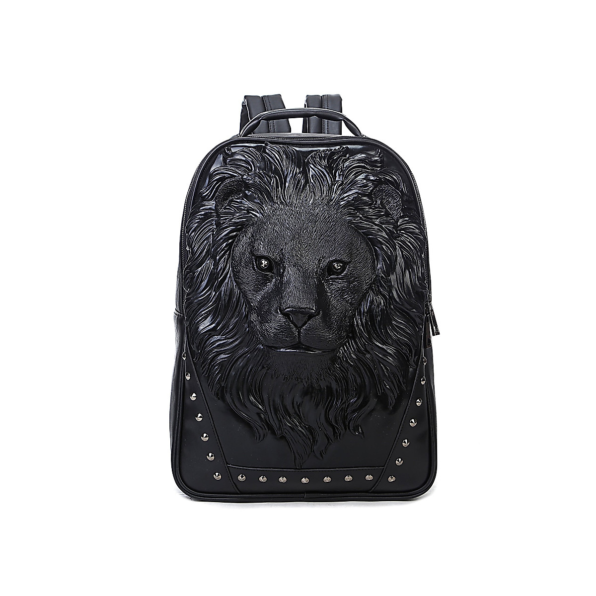 Berchirly Men Pu Leather Head Lion Schoolbag Backpack Hiking Travel Daypack Bag