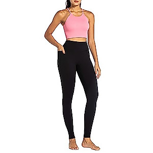 Sunzel No Front Seam Workout Leggings for Women with Pockets, High Waisted Compression Yoga Pants with Tummy Control 28" Black Medium