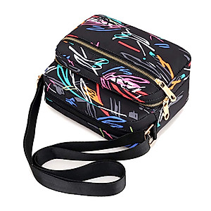 Collsants Small Nylon Purse Mini Crossbody Bag Travel Shoulder Bag Multi Zipper Pockets (flower-HCT)