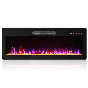 BELLEZE 42" Electric Fireplace Heater, 1400 W Recessed & Wall Mounted Electric Fireplace with Remote Control, Heater with Adjustable Flame Color and Brightness, Timer, Touch Screen