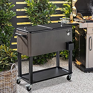 VINGLI 80 Quart Rolling Ice Chest on Wheels, Portable Patio Party Bar Drink Cooler Cart, with Shelf, Beverage Pool with Bottle Opener,Water Pipe (Grey)