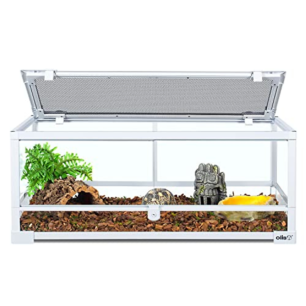 OIIBO Full Glass Long Tank Reptile Terrarium 20 Gallon, Front Opening Terrarium 30" x 12"x 12" for Reptile Pets Gecko Lizard Snake, Double Front Opening Doors & Ventilation Top Screen (Knock-Down)