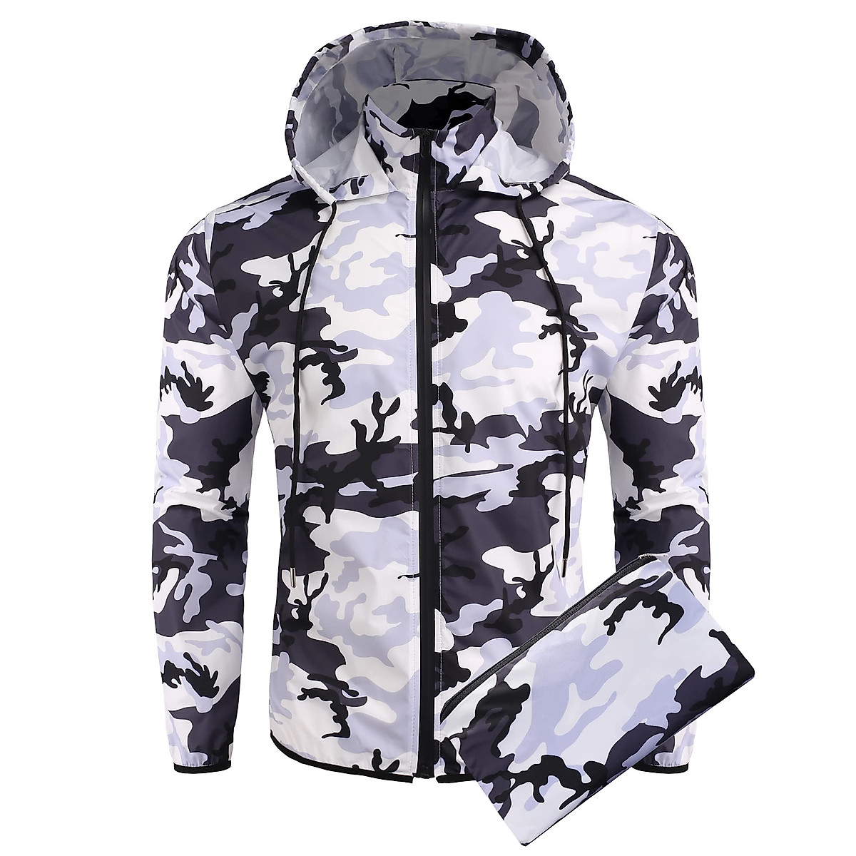 COOFANDY Rain Coats for Men Packable Rain Jacket Waterproof Rain Coat Breathable Rainproof Jacket Camo Small