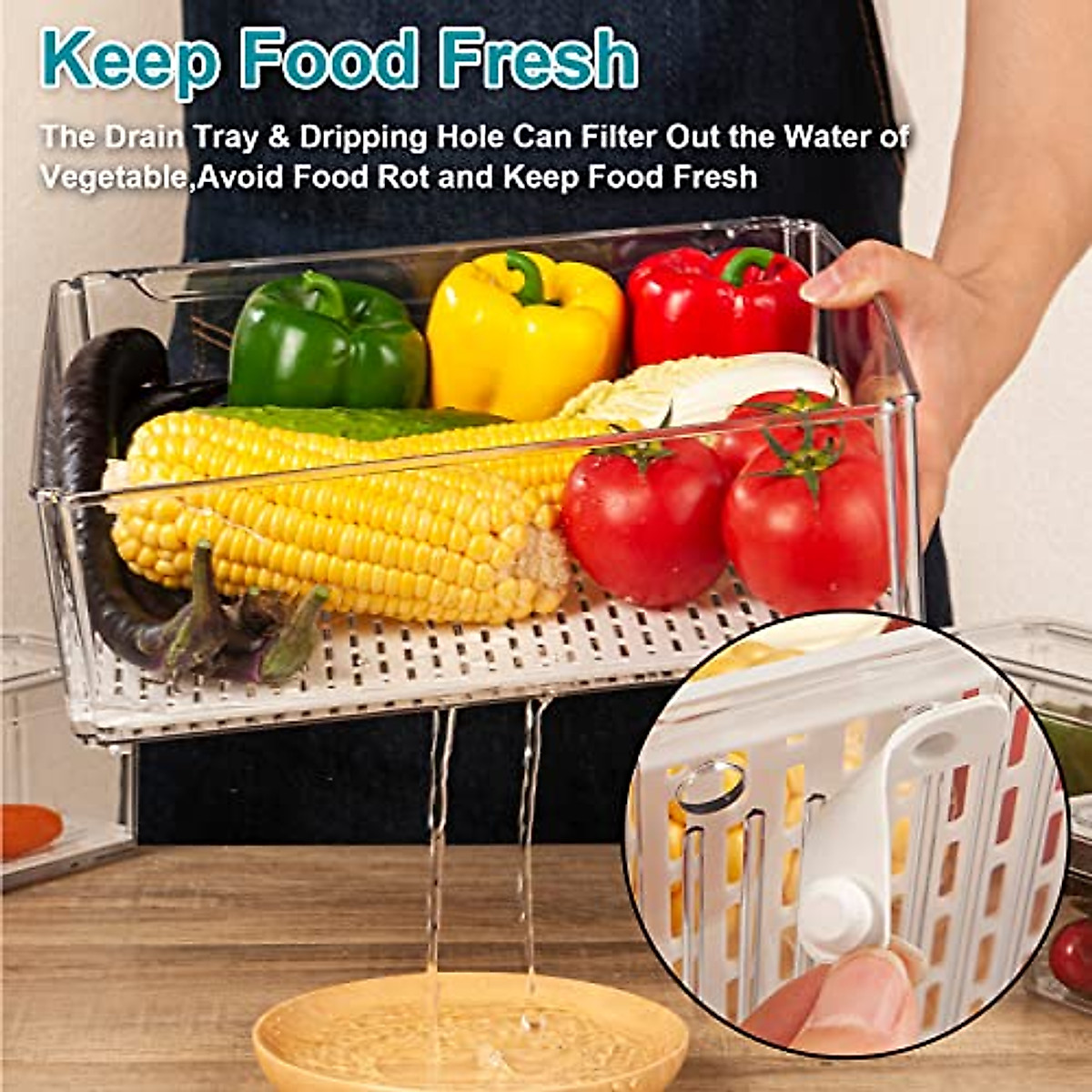 Refridge Organizer Bins, 5 Pack Pantry Organization and storage With Lids, Clear Plastic Storage Bins With Removable label *1 And Refrigerator Liners Mats *4 For Soda, Fruits, Vegetable, Food, Drinks