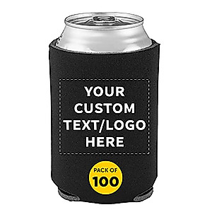 Can Coolers - 100 pack - Customizable Text, Logo - 4mm Collapsible Beer Holders To Keep Your Beer Cold - Insulated Cans Holder - Black