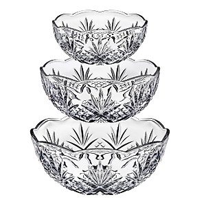 Godinger Bowl Set for Salad, Serving, Mixing, Dublin Crystal Collection - Set of 3