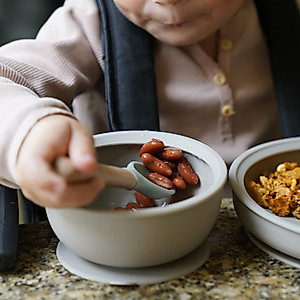 BraveJusticeKidsCo. | Silicone Assist Plate and Assist Bowl Combo Pack for Toddler and Baby | Suction Bowl and Plate| Baby-Led Feeding (Citadel)