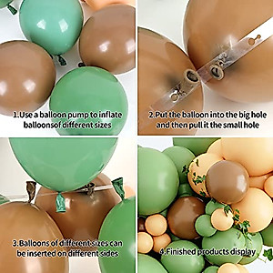RUBFAC 160pcs Sage Green Brown Balloon Garland Kit Jungle Safari Woodland Balloon Arch with Sage Green Dark Brown Beige Gold Matte Balloons for Jungle Party Baby Shower Safari Birthday Decorations