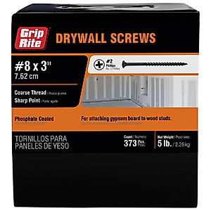 Grip-Rite 3CDWS5#8 X 3" Phillips Bugle Head Coarse Thread Sharp Point Drywall Screw, 5lb Box
