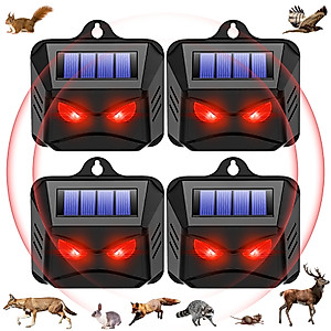 4 Pack Solar Animal Repellent Outdoor Coyote Deterrent for Yard Racoon Repellent Outdoor Skunk Repellent for Yard,Deer Repellent Devices Predator Eyes Predator Lights for Chicken Coop Farm Garden
