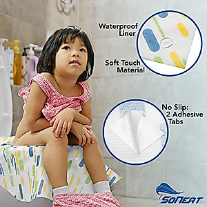 SoNeat Disposable Toilet Seat Cover - Extra Large Waterproof Toilet Seat Covers, Potty Training Seat Liners for Kids Travel and Public Restrooms, (Bright Lines, 4)