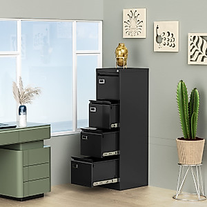 AFAIF 4 Drawer File Cabinet with Lock, Metal File Cabinets for Home Office,18" Deep Vertical Black Filing Cabinets Office Storage Cabinet for Letter/Legal / A4 / F4 Size, and File Folders