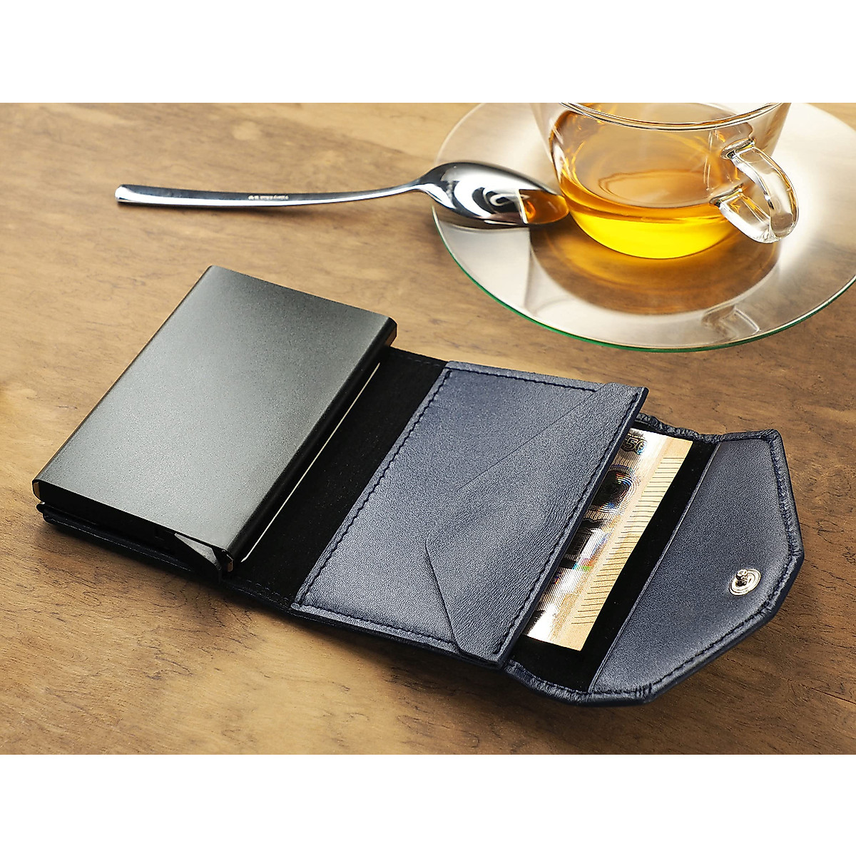 pularys Mini Wallet RAVEN - Multifunckion Credit Card Case - Italian Leather - RFID blocking - Size: 6.5 x 10 x 2.5 cm - Space for up to 7 Cards - Classic Design