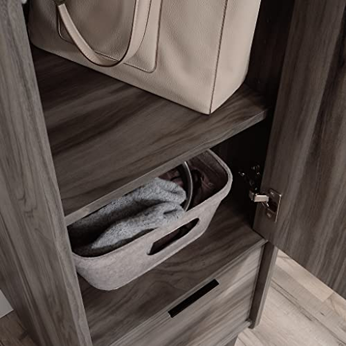 Sauder Clifford Place Storage Cabinet, L: 15.51" x W: 18.50" x H: 58.27", Jet Acacia Finish