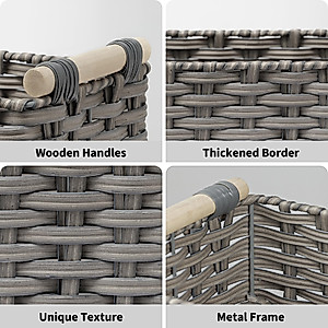 GRANNY SAYS Wicker Baskets for Storage, Wicker Baskets for Shelves, Toilet Basket Tank Topper, Waterproof Toilet Tank Basket, Toilet Paper Basket for Back of Toilet, 14¼" x 6½" x 4¼", Gray