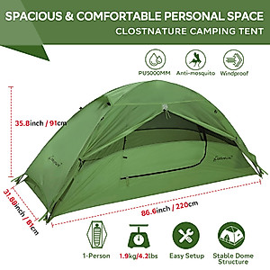 Clostnature Crux 1-Person Tent for Backpacking - Ultralight One Person Backpacking Tent, Hiking Tent for One Man, Solo, Single Person