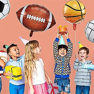 10 PCS Sports Themed Balloons, 18inch Aluminum Foil Sport Party Balloons Baseball Football Balloons Sports Themed Birthday Party Supplies for Boy Baby Shower Party Decoration（contains ribbon）