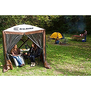 QUICK-SET Clam Traveler 6 x 6 Foot Portable Pop Up Outdoor Camping Gazebo Screen Tent 4 Sided Canopy Shelter with Ground Stakes and Carry Bag, Brown