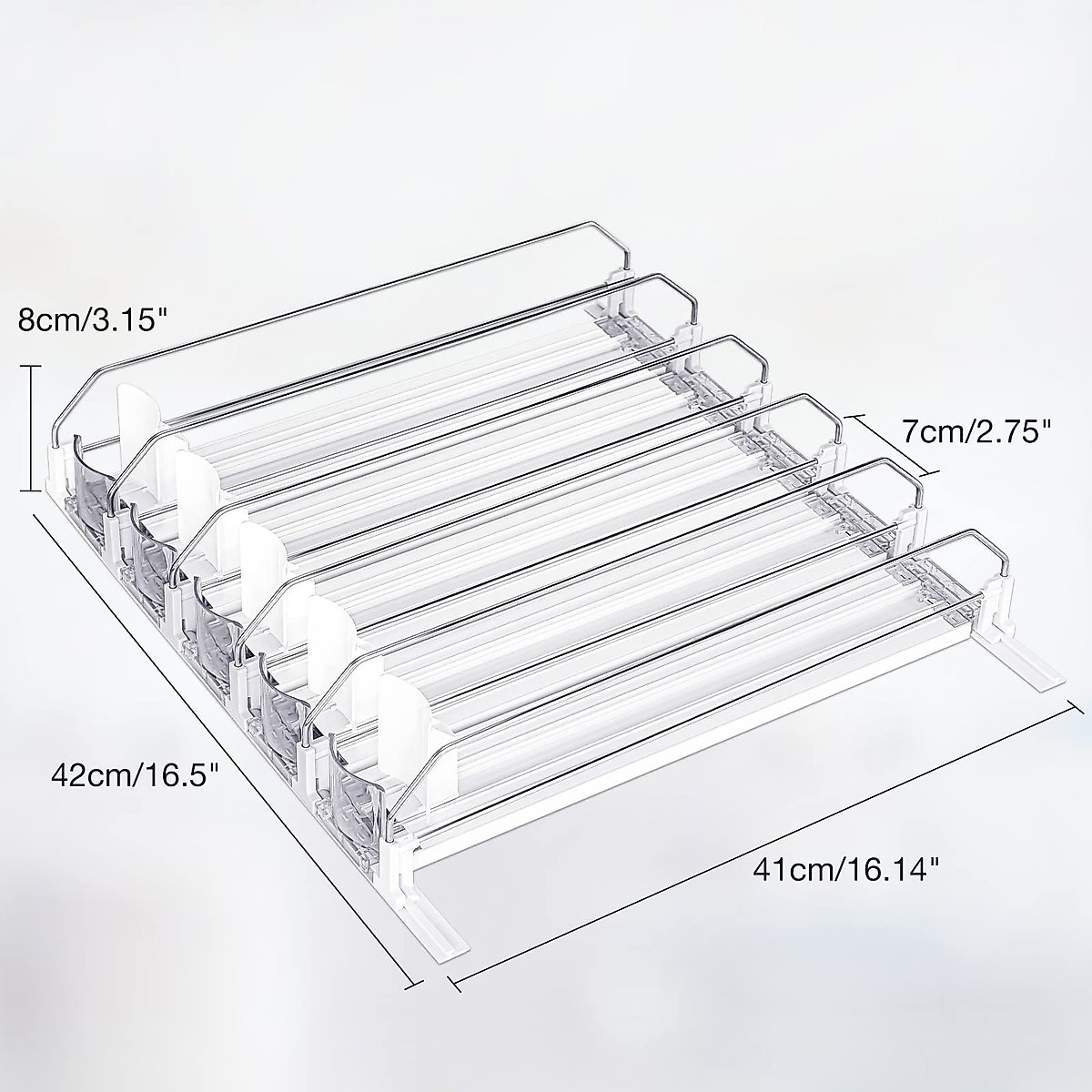 Drink Organizer for Fridge, Self-Sliding Soda Can Organizer for Refrigerator and Adjustable Width, 12oz 16oz 20oz drinks can be accommodated, up to 40+ Cans（5+3 ROWS）