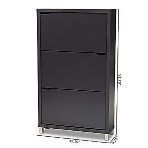 BOWERY HILL Contemporary Wood 3 Pull-Out Shelf Shoe Cabinet in Dark Gray