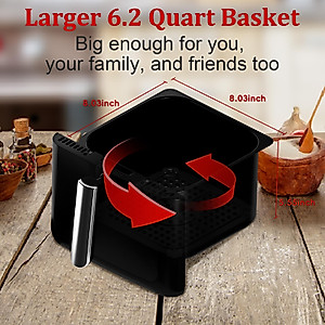 WHALL Air Fryer, 6.2QT Air Fryer Oven with LED Digital Touchscreen, 12 Preset Cooking Functions Air fryers, Dishwasher-Safe Basket, Stainless Steel/BS