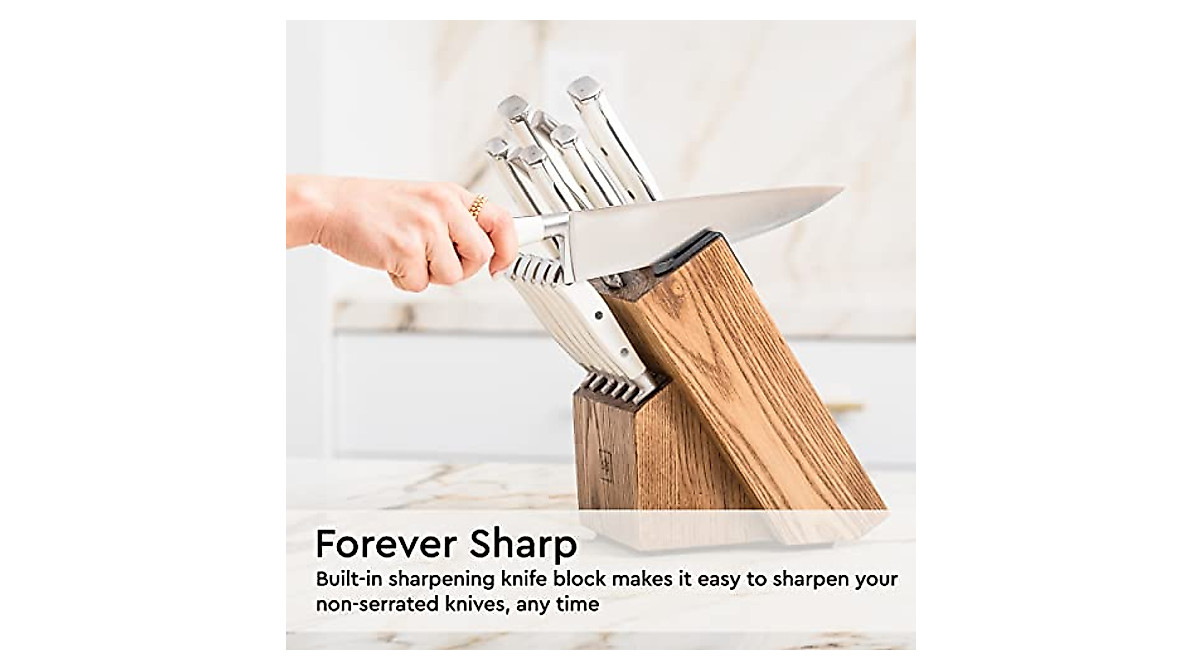 14-Piece Self-Sharpening White Kitchen Knife Set