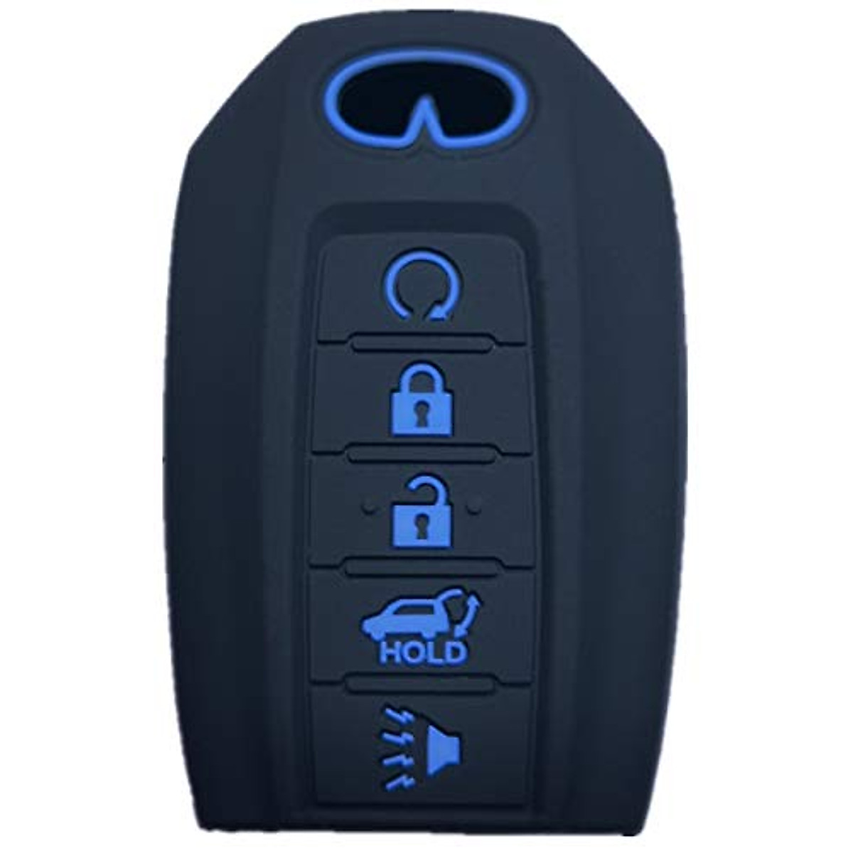 RUNZUIE Silicone Keyless Entry Remote Key Fob Cover Protector Compatible with 2019 2020 Infiniti Qx50 QX60 Black with Blue 5 Buttons