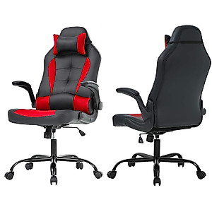 Meet perfect Gaming Chair Ergonomic Office Chair Desk Chair Leather Computer Chair Lumbar Support and Head Pillow Modern Executive Chair Adjustable Rolling Swivel Task Chair Home Office Chair, Red