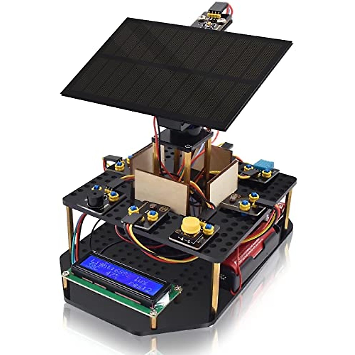 KEYESTUDIO DIY Solar Tracking Electronic Kit for Arduino,Smart Phone Charging Module,Temperature and Humidity Sensor,BH1750 Light Sensor etc.Educational Programming Kit for Teens Adults 15+